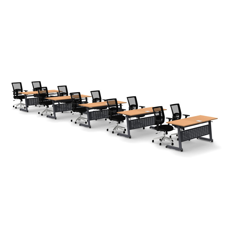 Team Tables Rectangle 6 Person Flip Top 72'' L Modular Training Table and Chair Set with Casters ...
